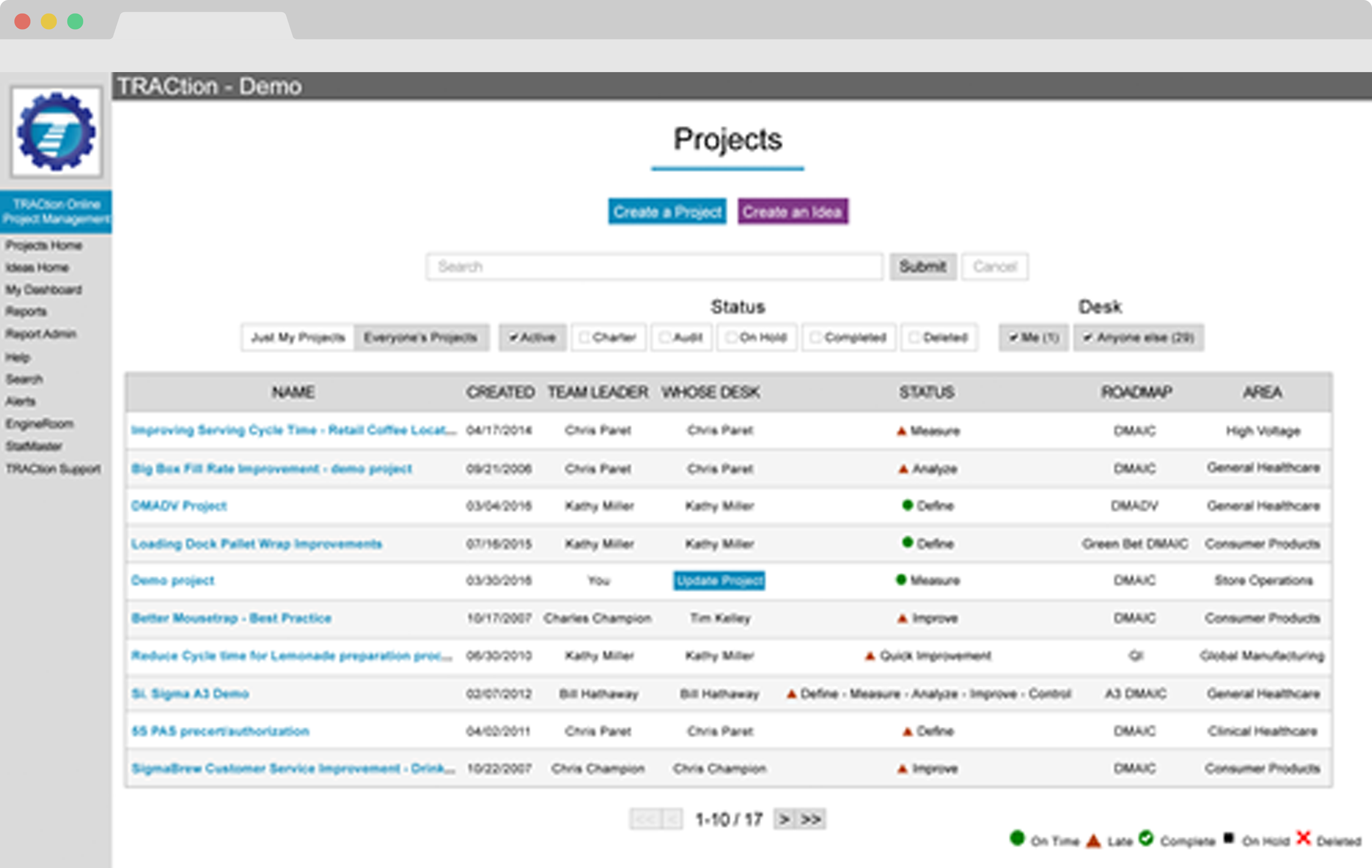 TRACtion® Project Tracking and Management Tool for Lean Six Sigma